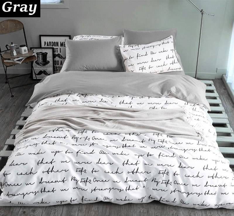 Black and Letter Writing Duvet Cover Set - Bedding Sets Collection